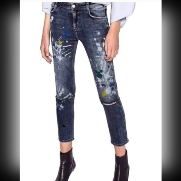 Zara | Jeans | Nwt Zara Womens Paint Splatter Slouchy Ankle Jeans Us ...
